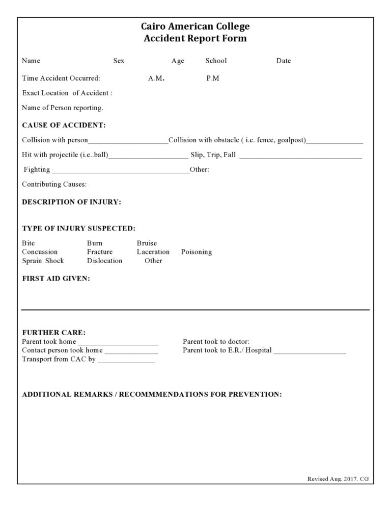 √ Free Printable Accident Report Form (Word)