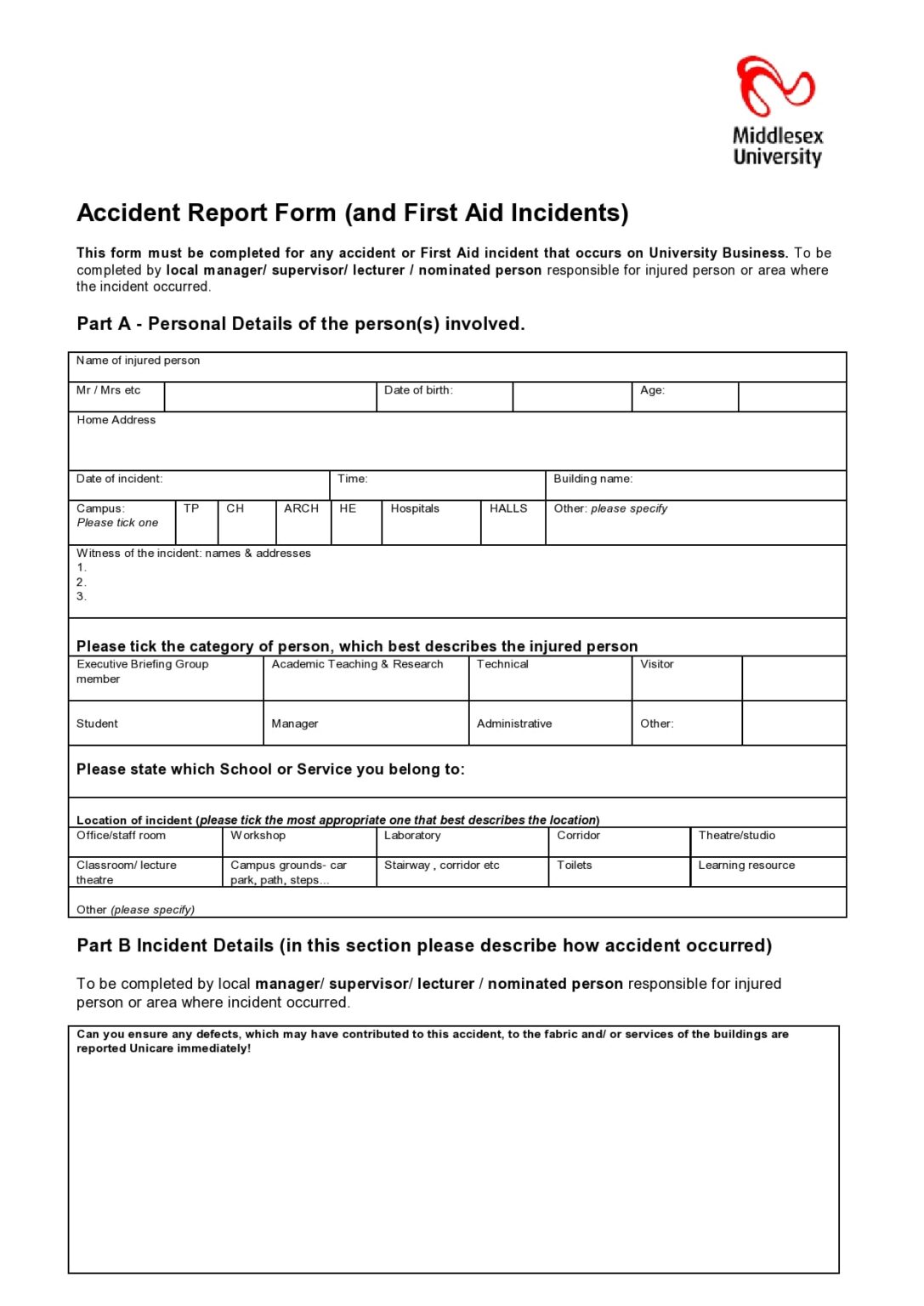 √ Free Printable Accident Report Form (Word)