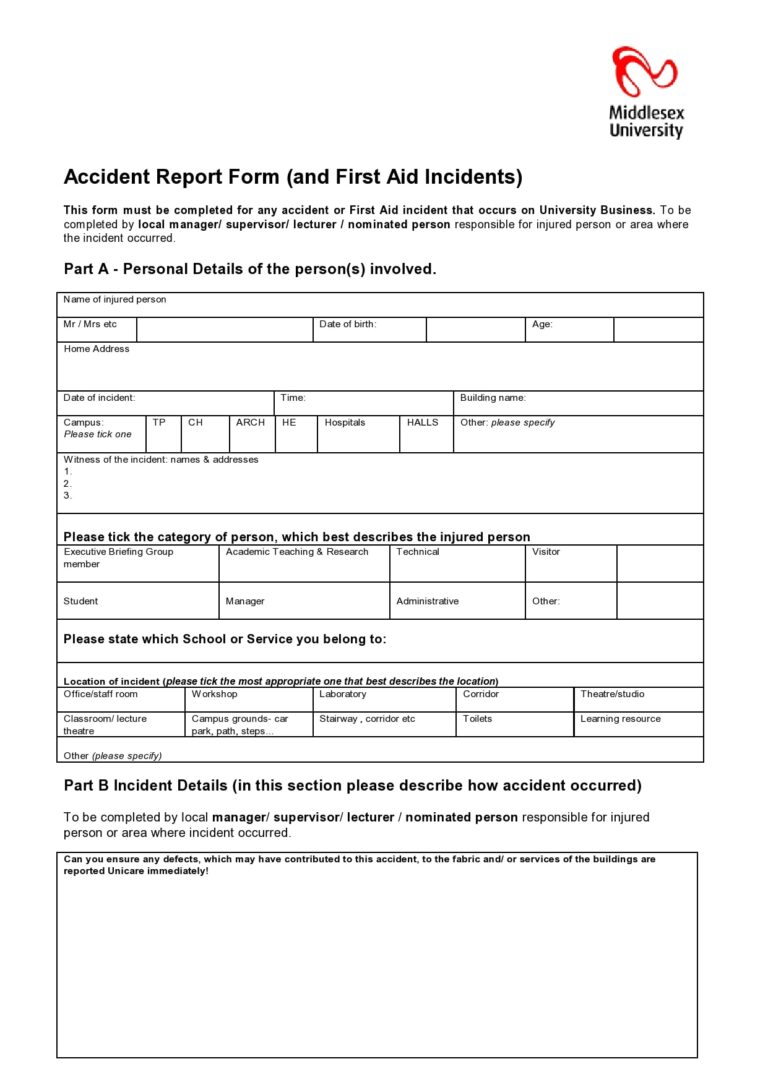 √ Free Printable Accident Report Form (Word)