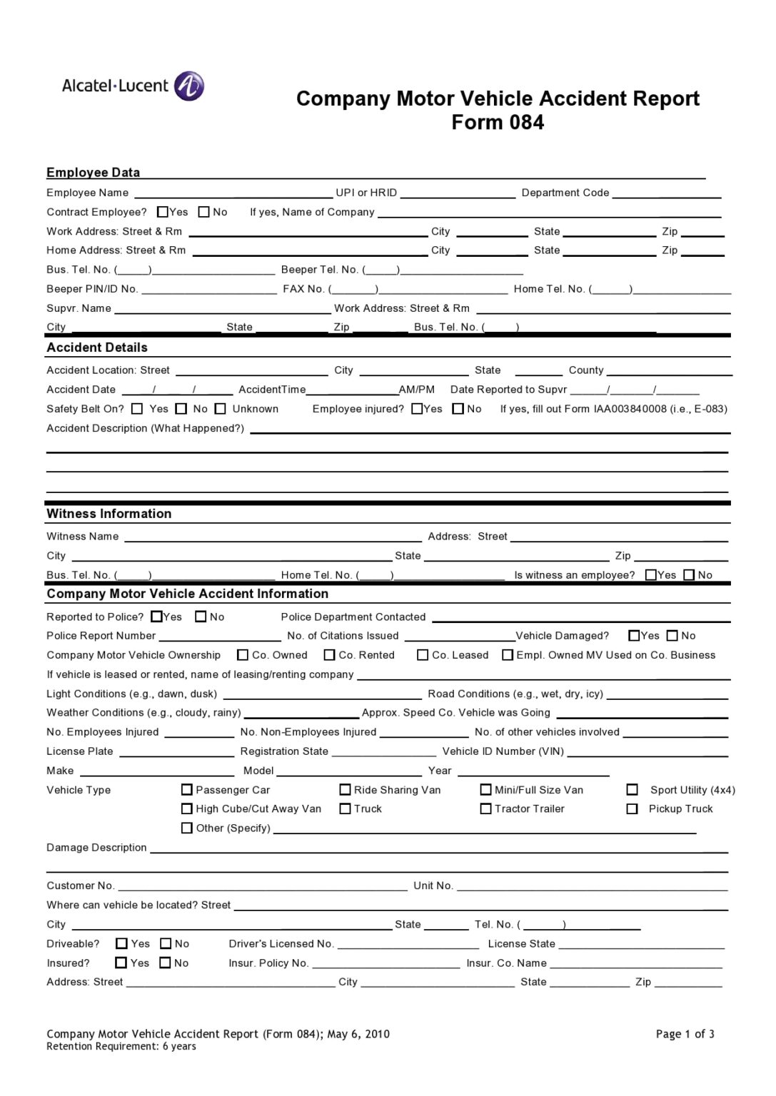 √ Free Printable Accident Report Form (Word)