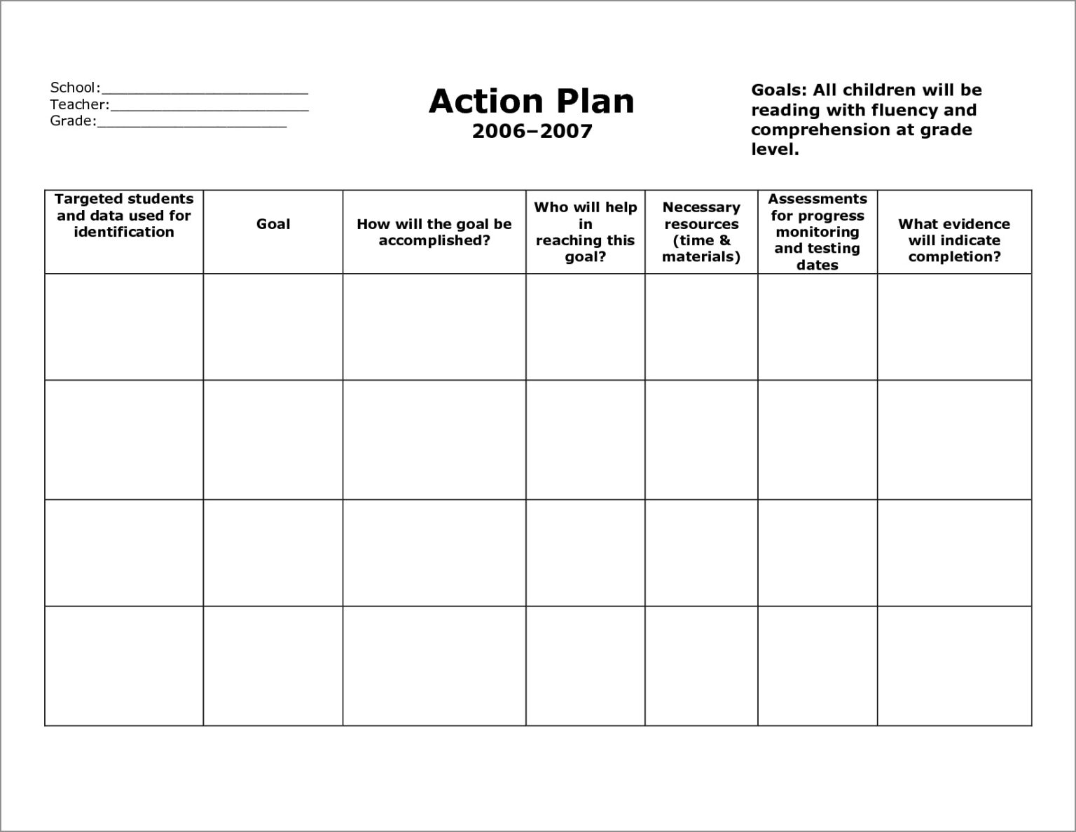 √ Printable Action Plan Template For Students