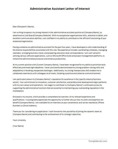 √ Administrative Assistant Letter of Interest Template (Editable)
