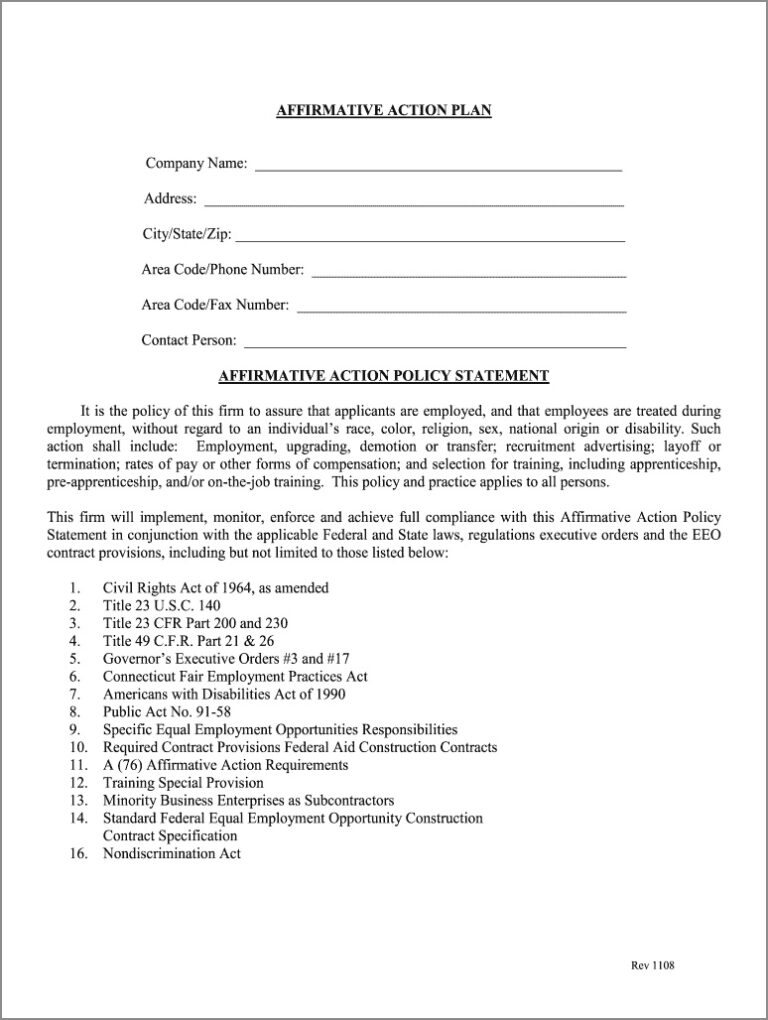 √ Free Printable Affirmative Action Plan Template