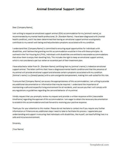 √ Animal Emotional Support Letter Template (Free Editable)