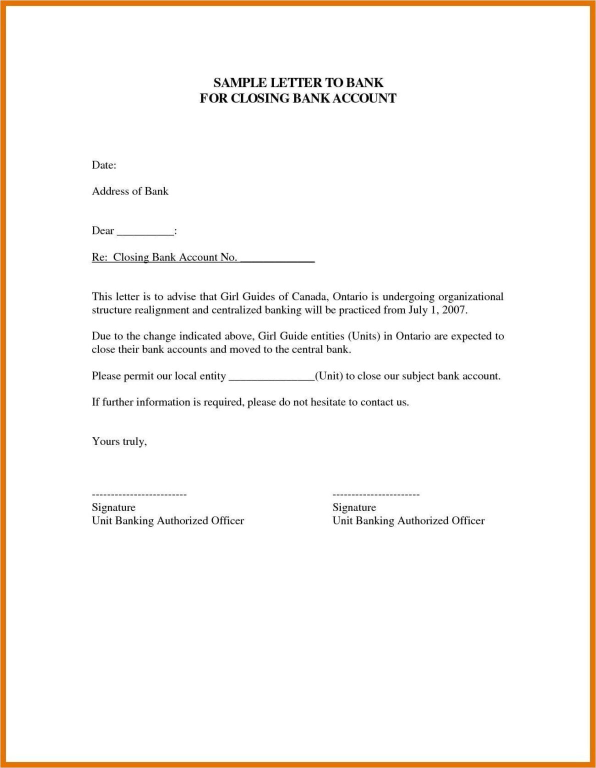 √ Printable Bank Account Termination Letter Template