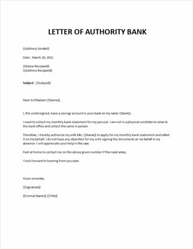 √ Printable Bank Letter Of Authorization Template
