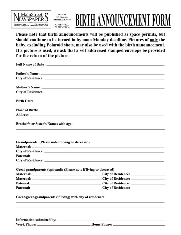 √ Birth Announcement Template (Word)