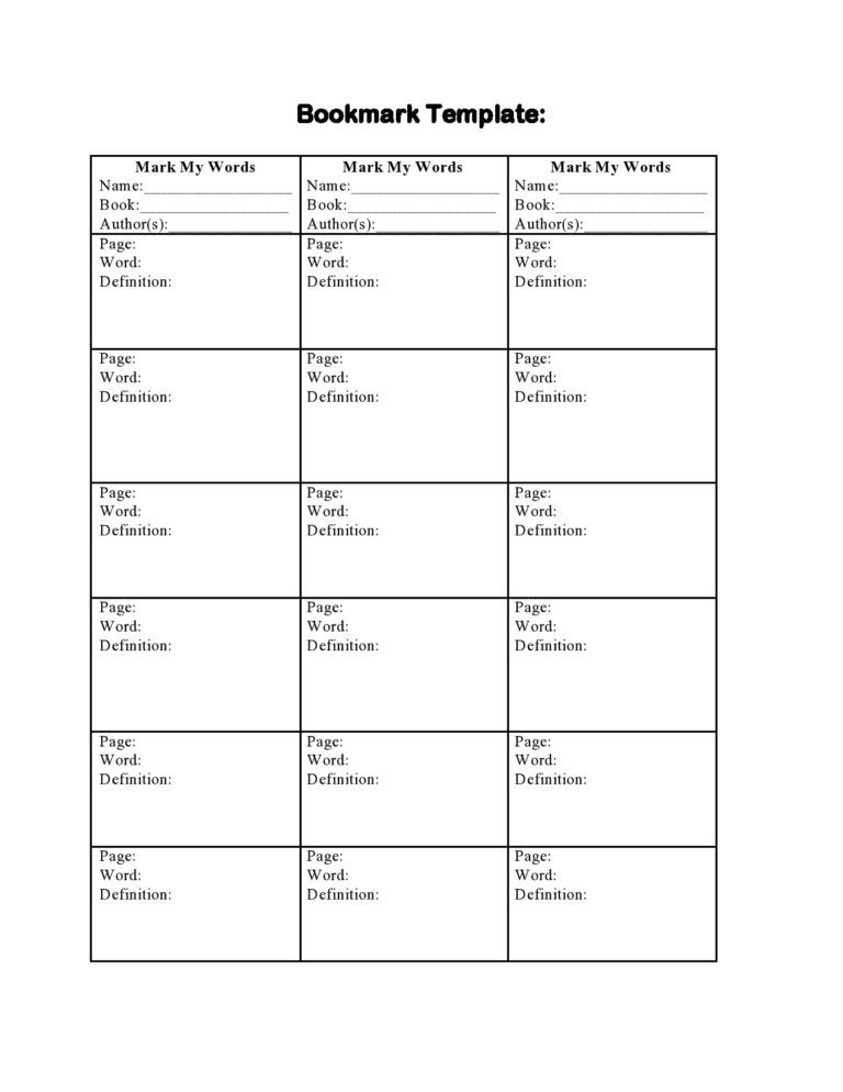 √ Free Printable Bookmark Template