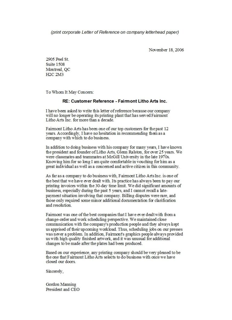 √ Business Reference Letter Template (Word)