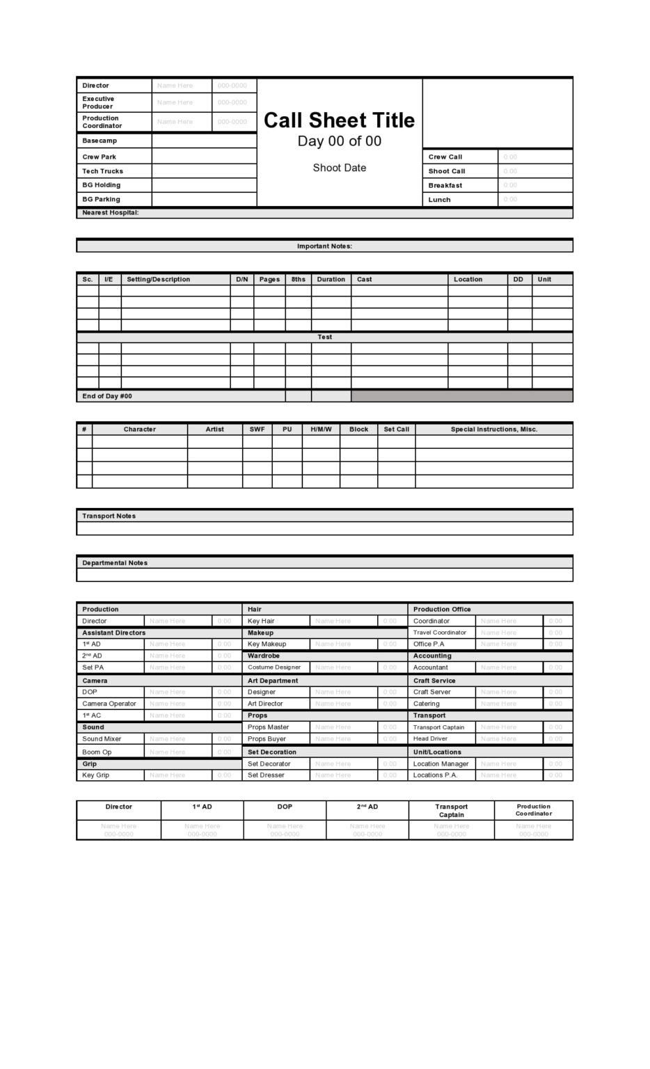 √ Free Printable Call Sheet Template (Word)