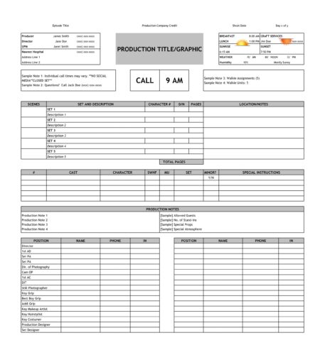 √ Free Printable Call Sheet Template (Word)