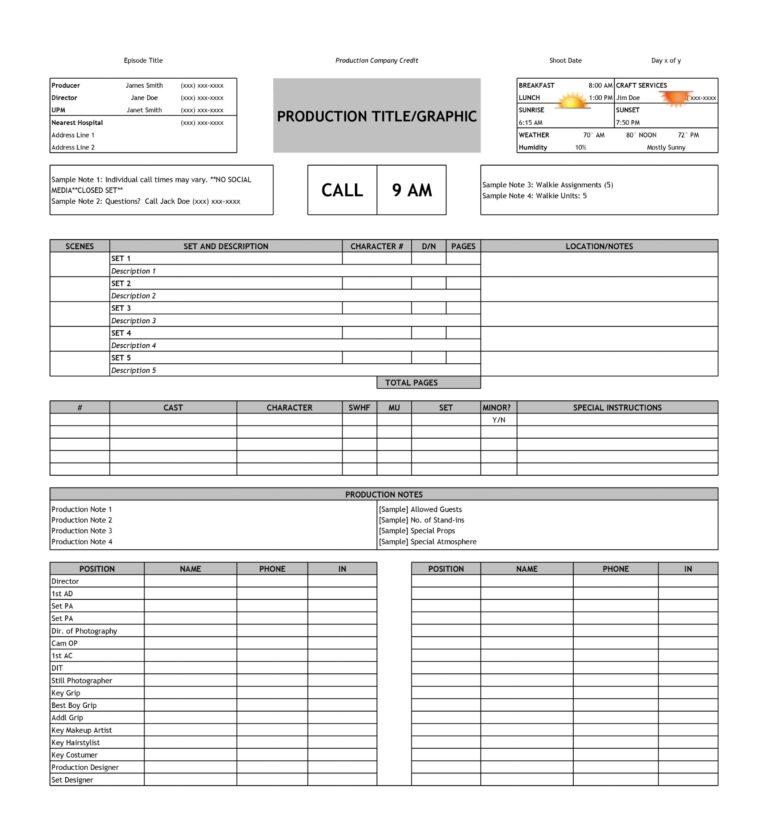√ Free Printable Call Sheet Template (Word)