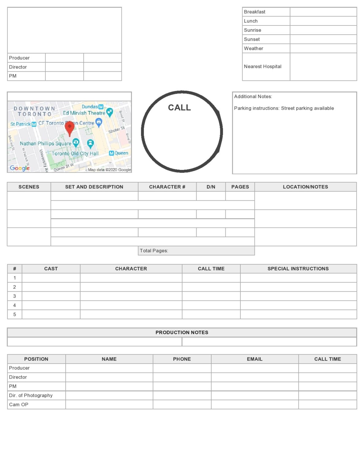 √ Free Printable Call Sheet Template (Word)