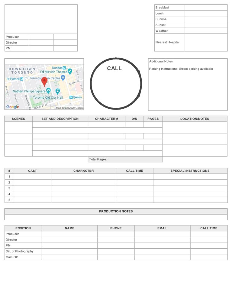 √ Free Printable Call Sheet Template (Word)