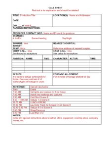 √ Free Printable Call Sheet Template (Word)
