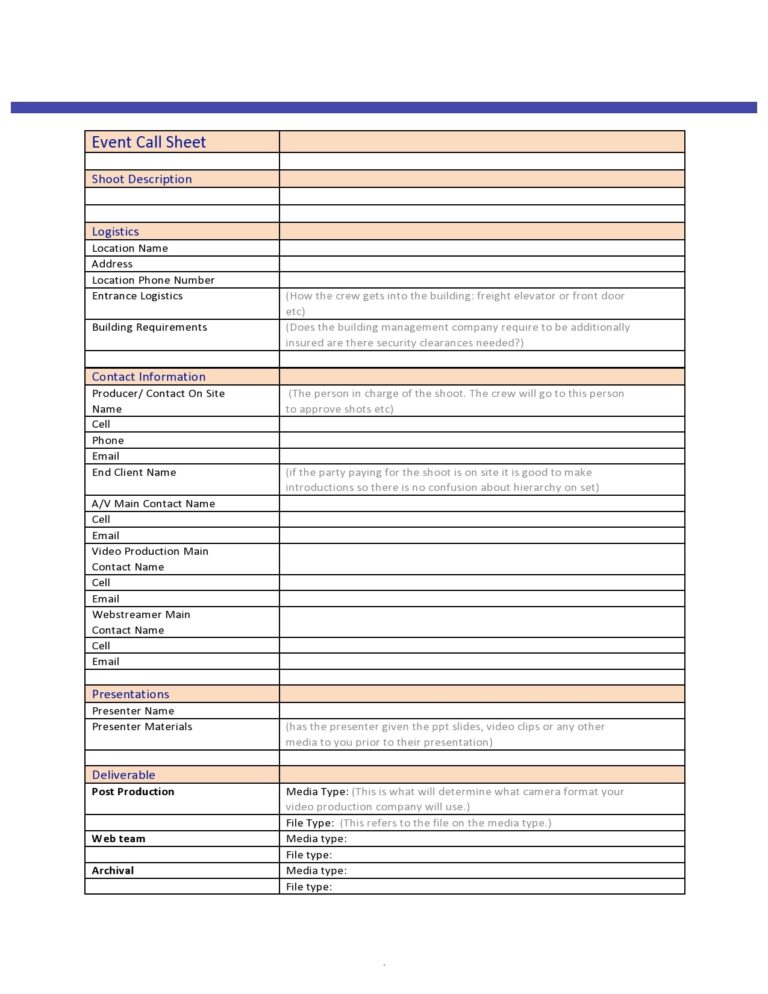 √ Free Printable Call Sheet Template (Word)
