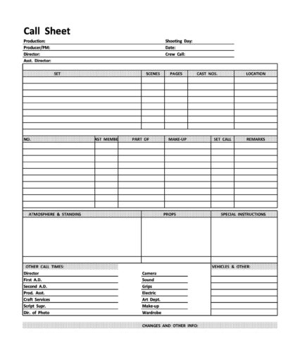 √ Free Printable Call Sheet Template (Word)