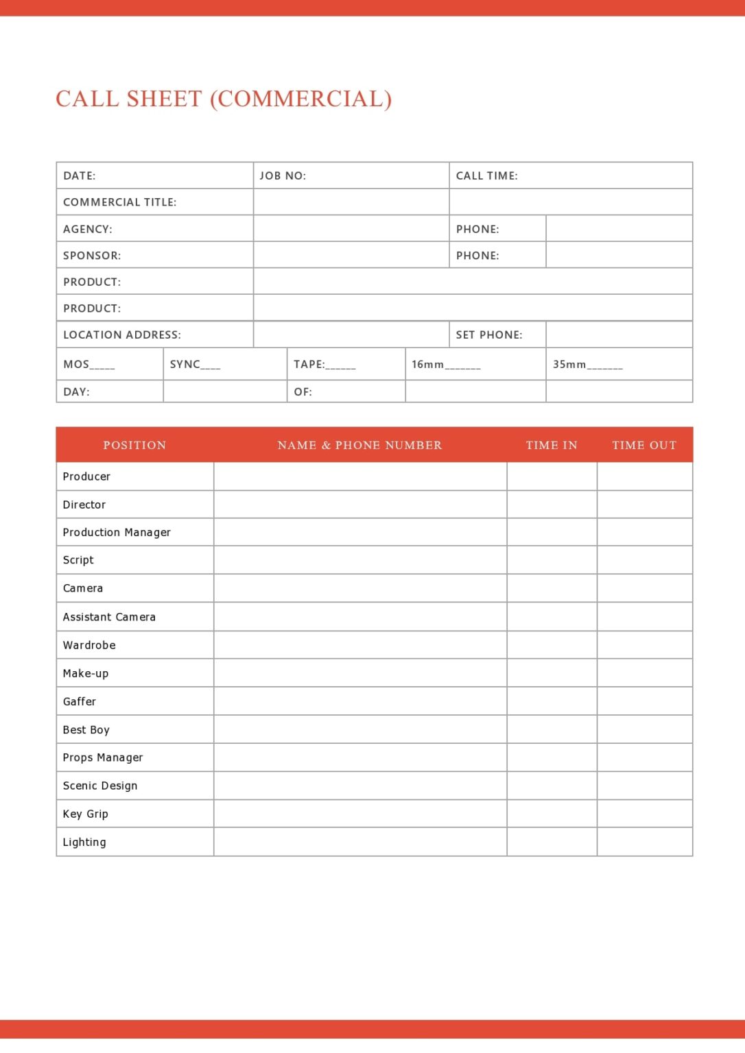 √ Free Printable Call Sheet Template (Word)