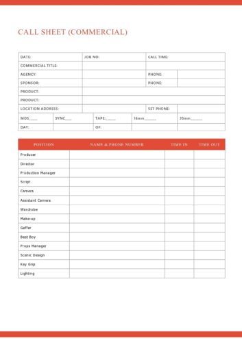 √ Free Printable Call Sheet Template (Word)
