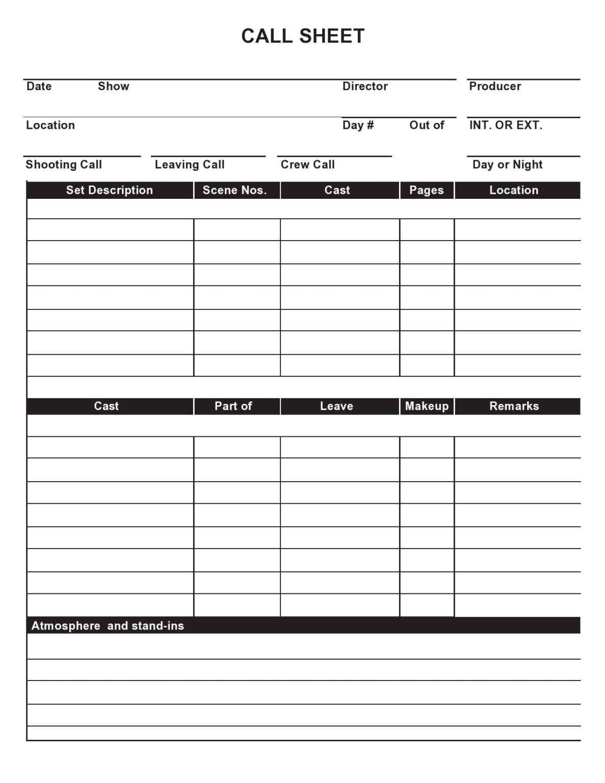 √ Free Printable Call Sheet Template (Word)