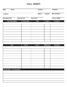 √ Free Printable Call Sheet Template (Word)