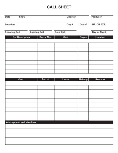 √ Free Printable Call Sheet Template (Word)