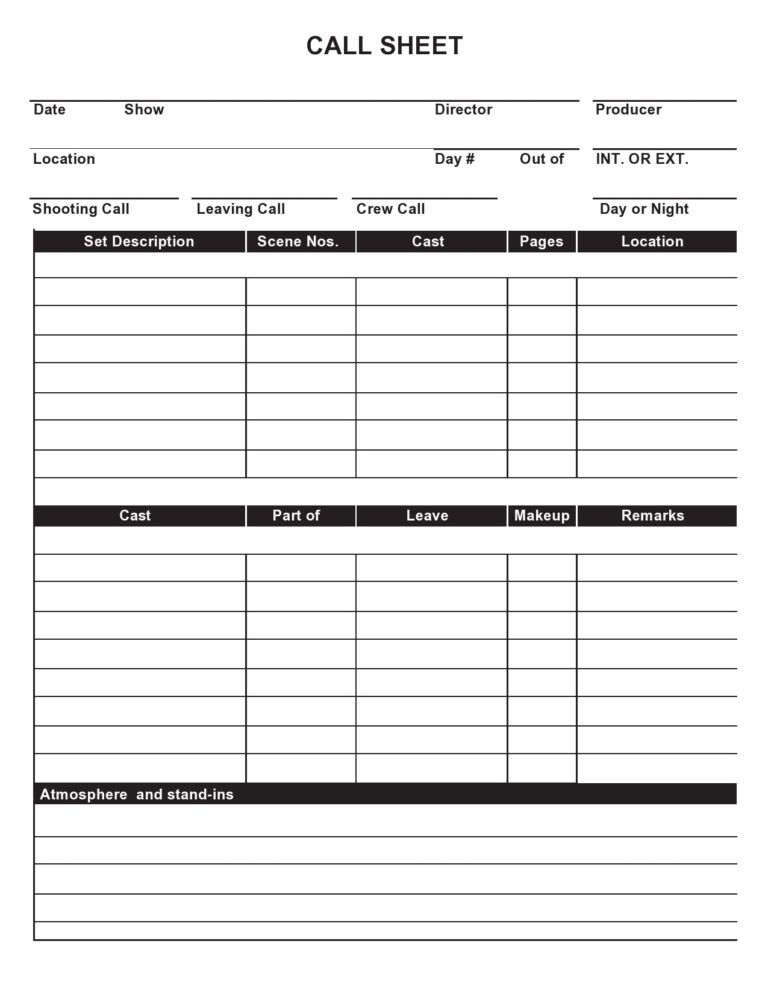 √ Free Printable Call Sheet Template (Word)