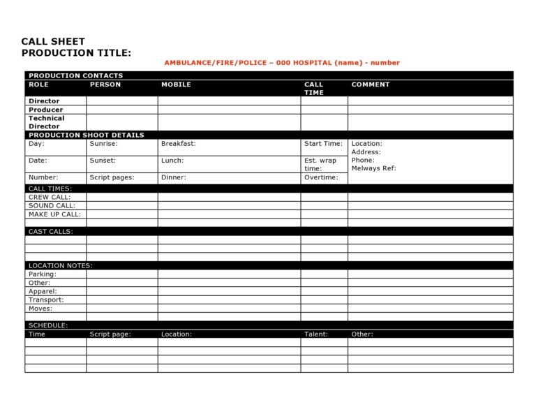 √ Free Printable Call Sheet Template (Word)