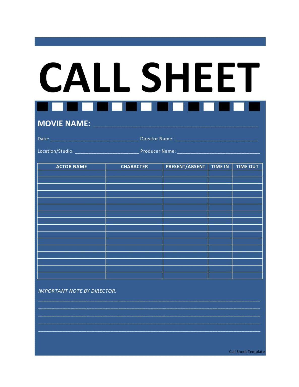 √ Free Printable Call Sheet Template (Word)