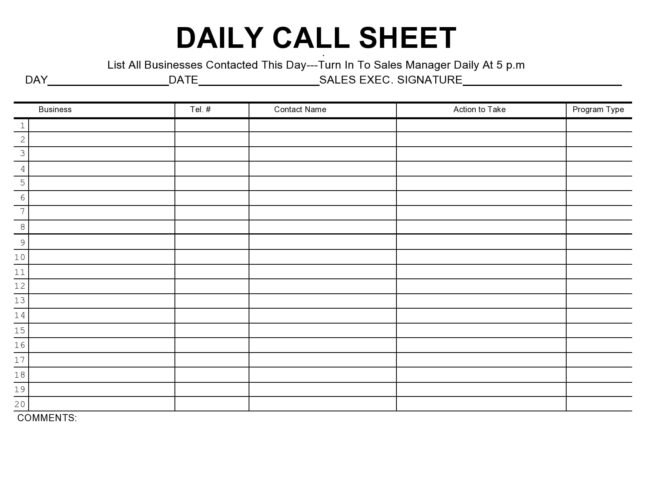 √ Free Printable Call Sheet Template (Word)
