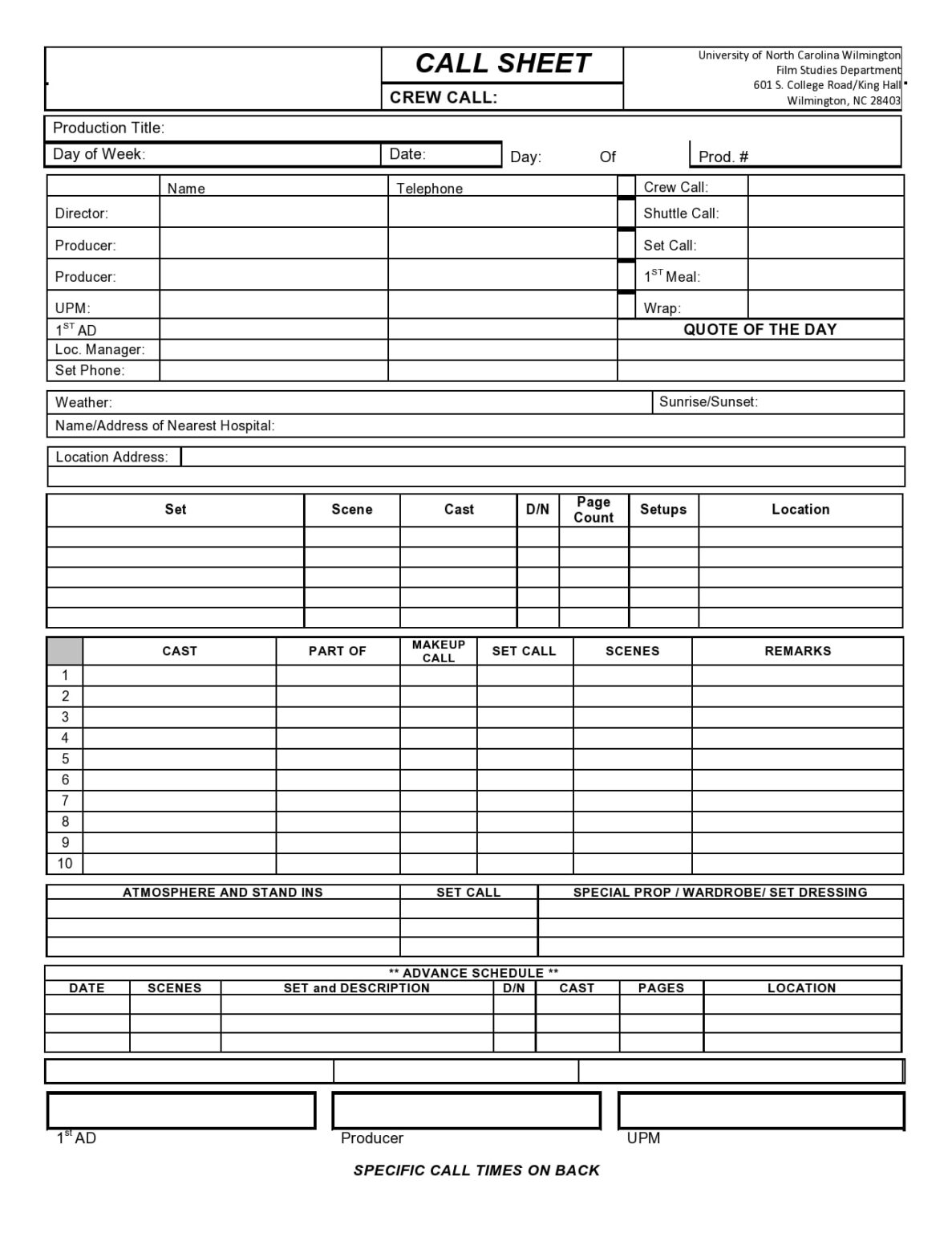 √ Free Printable Call Sheet Template (Word)