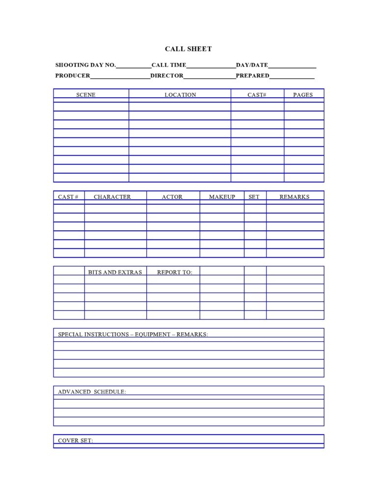 √ Free Printable Call Sheet Template (Word)