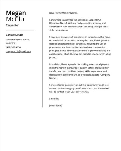 √ Carpenter Cover Letter Template (With Example)