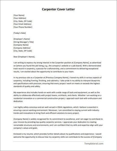 √ Carpenter Cover Letter Template (With Example)