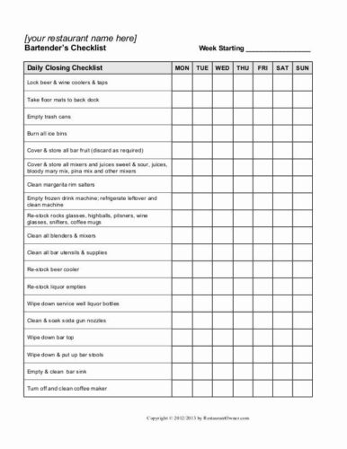√ Free Printable Cashier Closing Checklist Template [Excel]