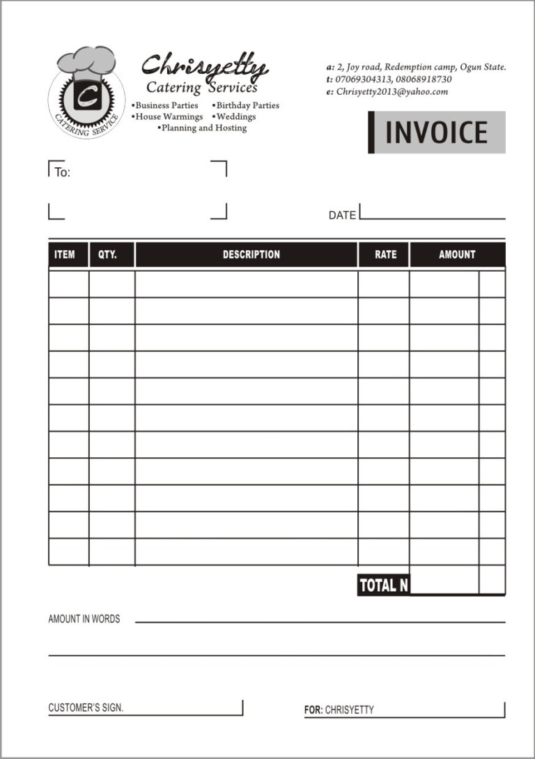 √ Printable Catering Service Invoice Template