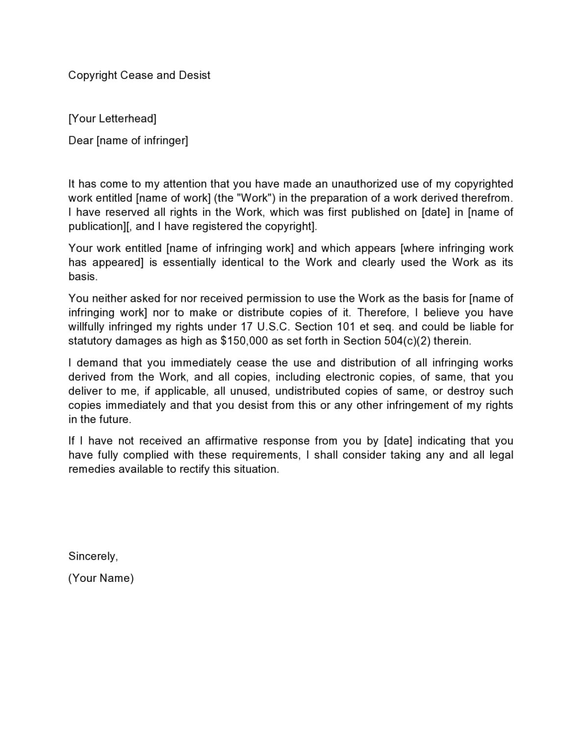 √ Printable Cease and Desist Letter Template