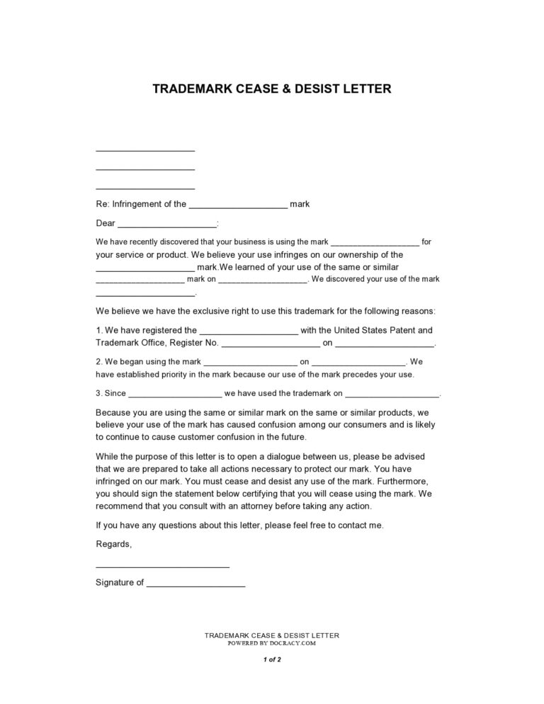 √ Printable Cease and Desist Letter Template
