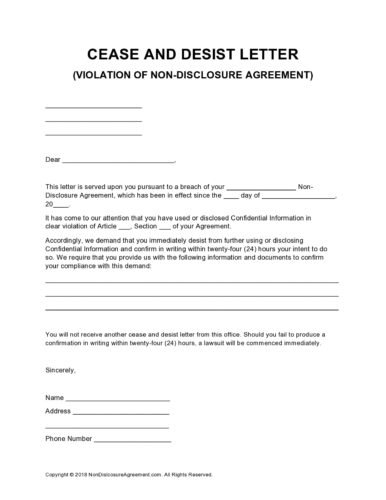 √ Printable Cease and Desist Letter Template