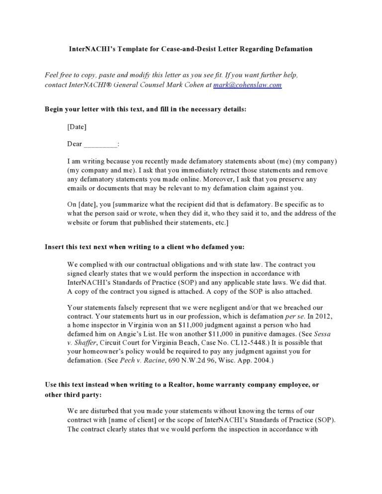 √ Printable Cease and Desist Letter Template