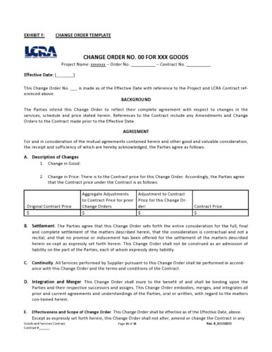 √ Free Printable Change Order Template