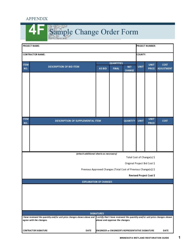 √ Free Printable Change Order Template