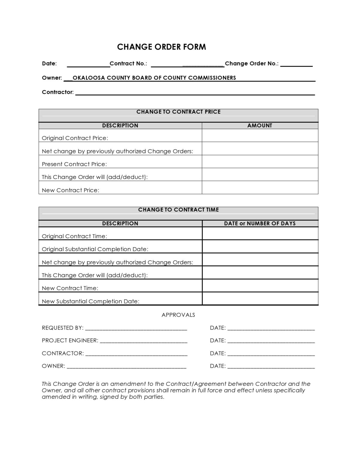 √ Free Printable Change Order Template