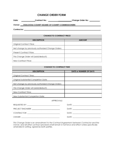 √ Free Printable Change Order Template