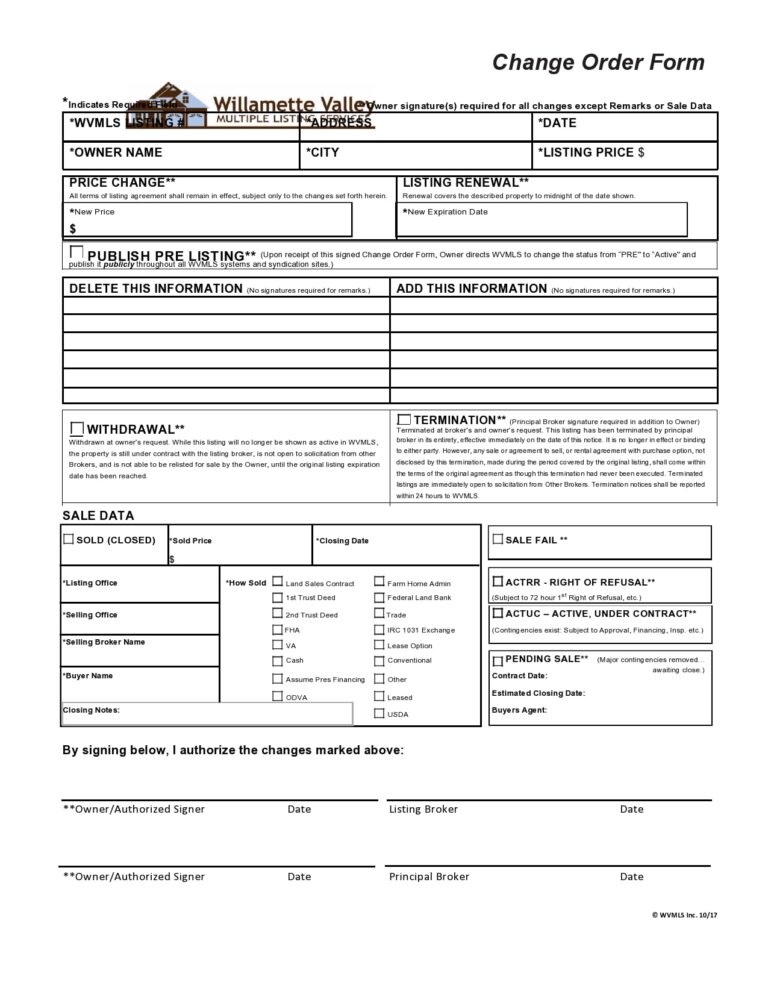 √ Free Printable Change Order Template