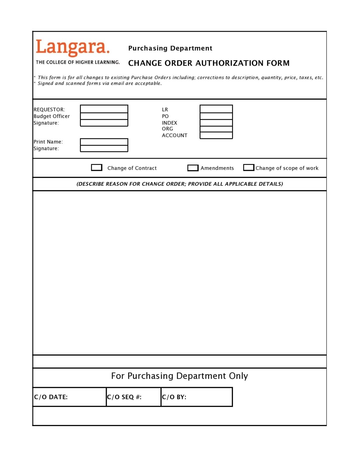 √ Free Printable Change Order Template
