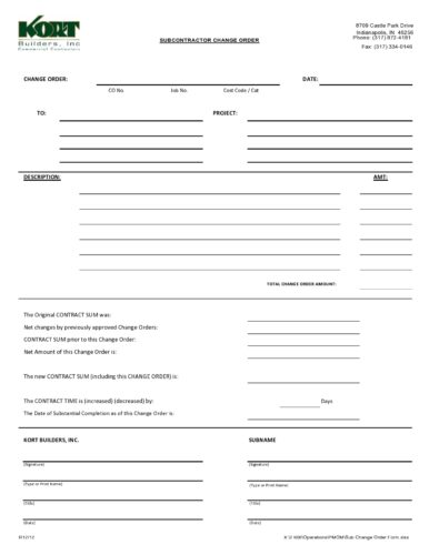 √ Free Printable Change Order Template