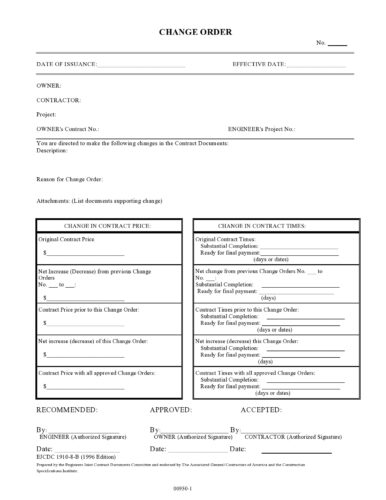 √ Free Printable Change Order Template
