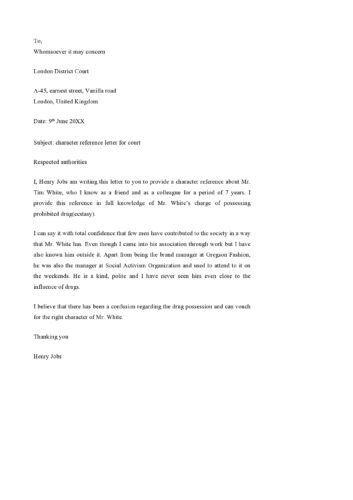 √ Character Reference Letter Template (Word)