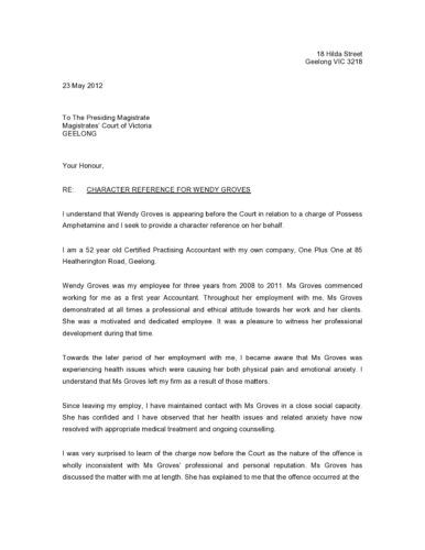 √ Character Reference Letter Template (Word)